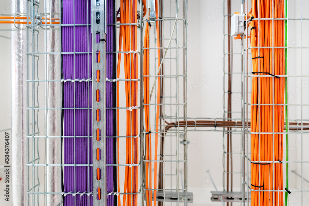 Electrical conduits system and metal pipeline installed on building ...