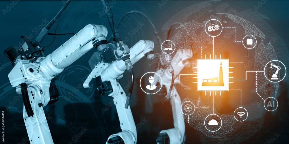 Smart industry robot arms for digital factory production technology ...