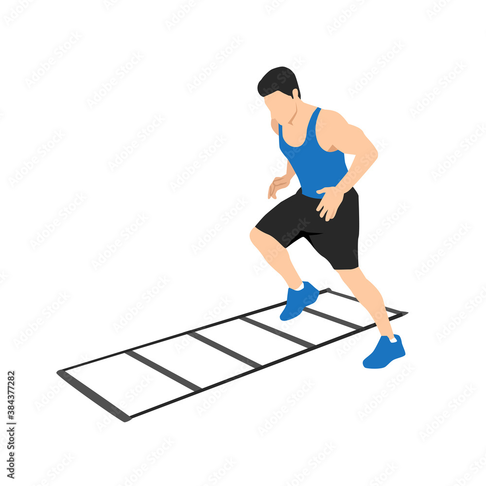 Man making drill training on agility ladder. vector illustration ...