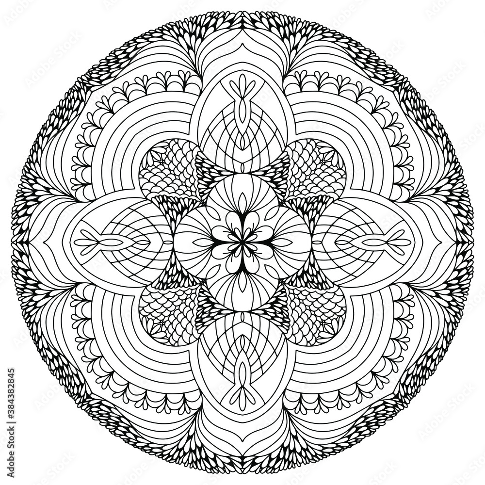 Mandala hand drawn and traced. Outline vector illustration isolated on ...