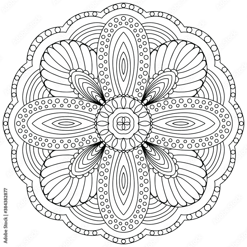 Mandala hand drawn and traced. Outline vector illustration isolated on ...