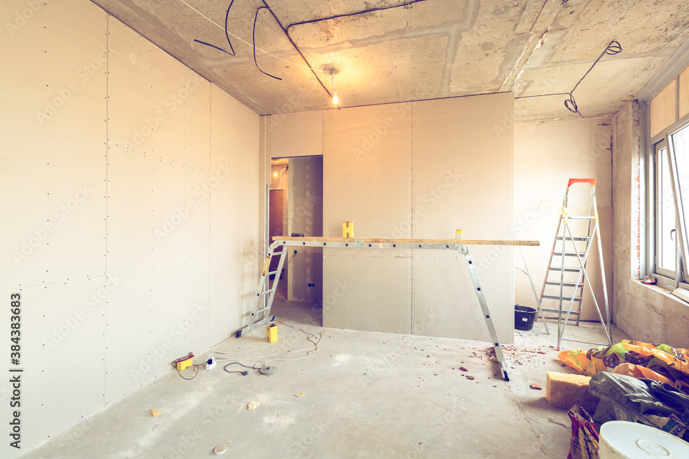 Working process of installing frames for plasterboard - drywall and ...