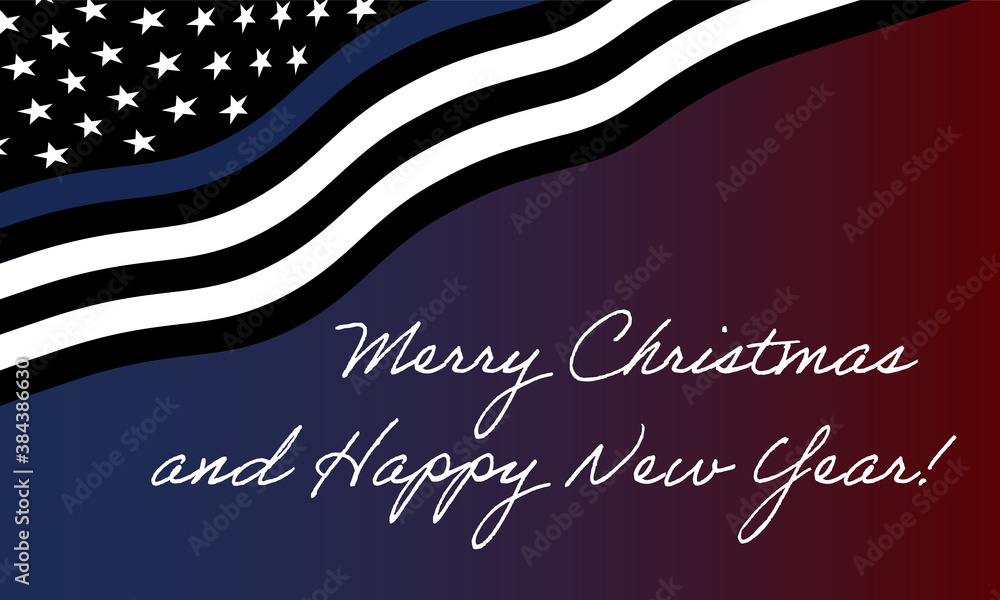 Merry Christmas poster with American police flag background Stock ...