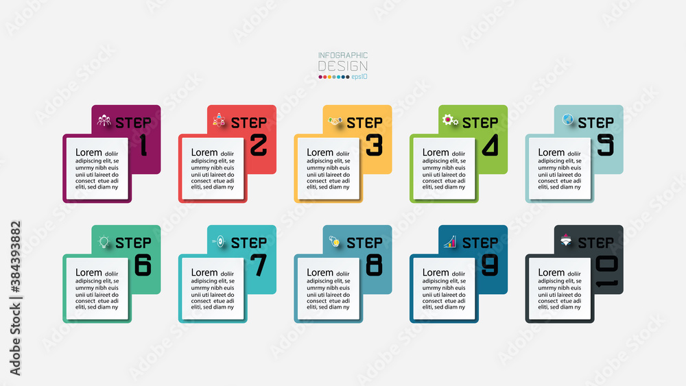 Square of label infographic design 10 steps for explaining to the work ...