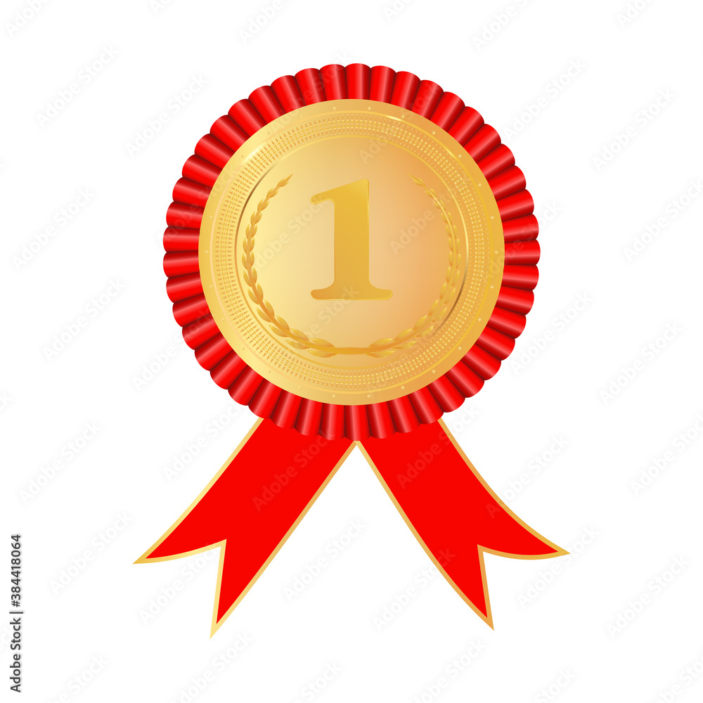Award rosette 1 place gold and red color with ribbon.First place ...