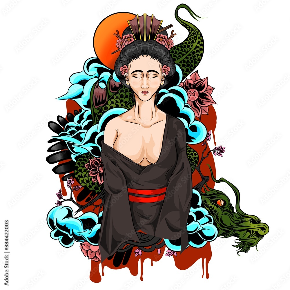Geisha illustration Stock Illustration | Adobe Stock
