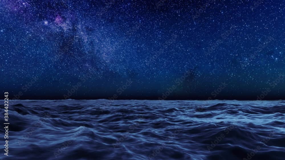 Fantastic starry night sky with Milky Way galaxy stars over calm ocean ...