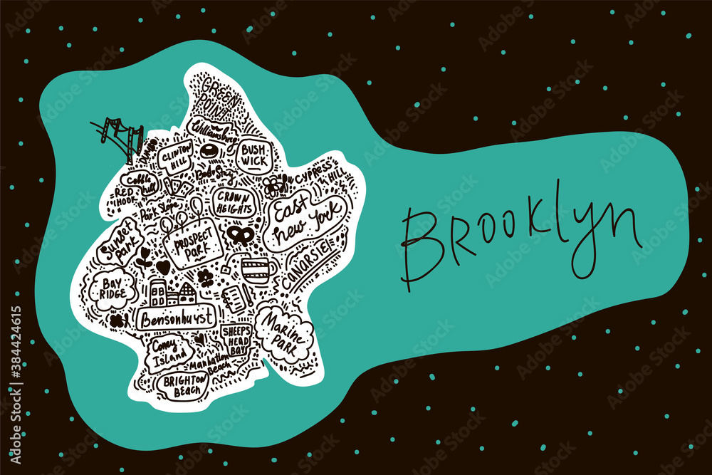 Vector Map of Brooklyn new York USA flat hand-drawn illustration ...
