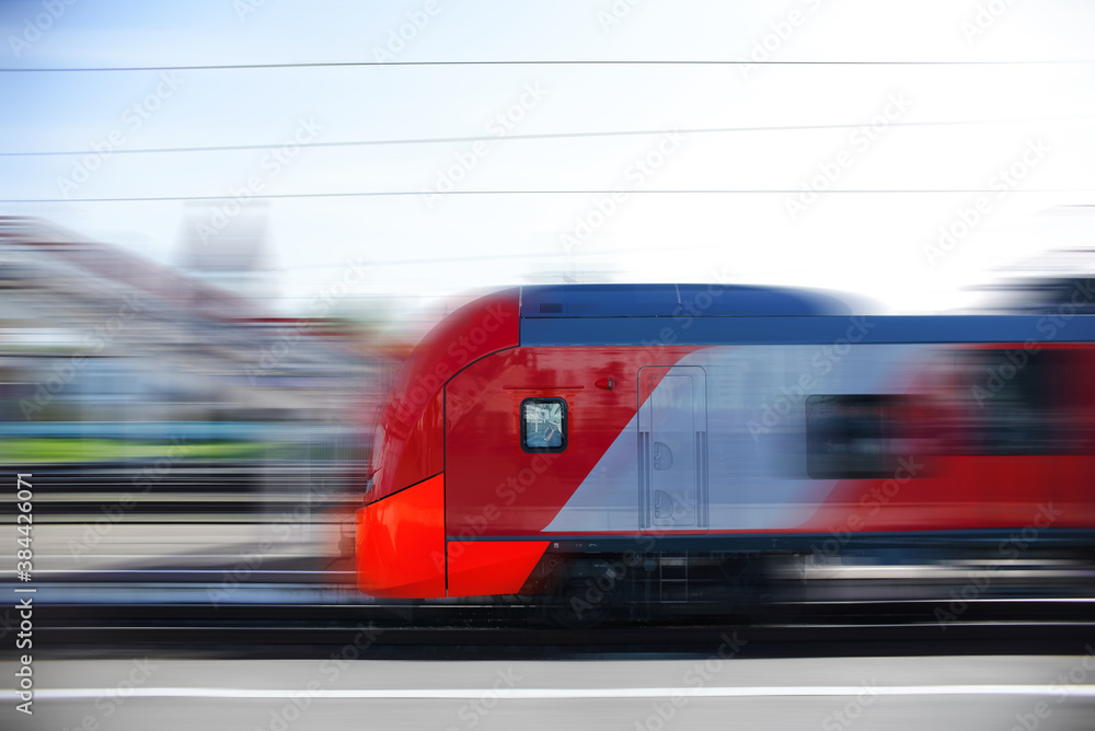 A modern high-speed train moves along the platform. Motion Blur Stock ...