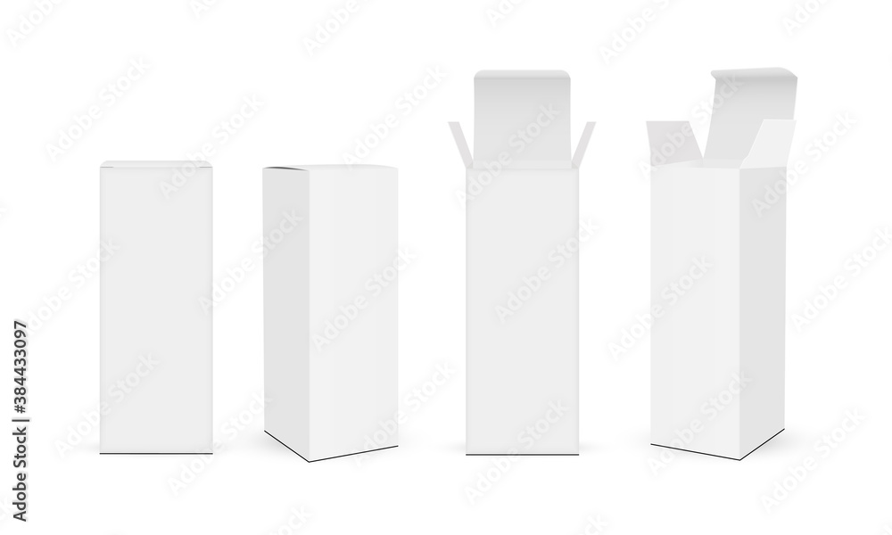 Poster, Foto Set of high paper rectangular packaging boxes mockups with opened and closed lid ...