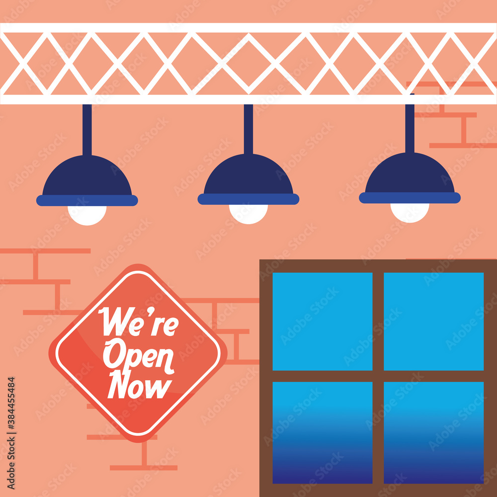we are open now re opening lettering in signal with lamps Stock Vector ...