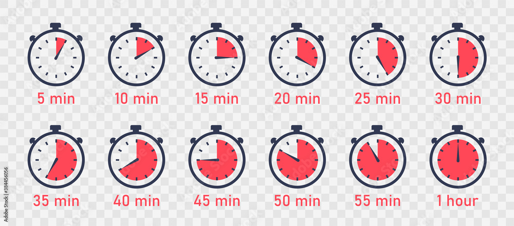 Countdown Timer. Clock, Stopwatch vector icons set. Full rotation arrow ...