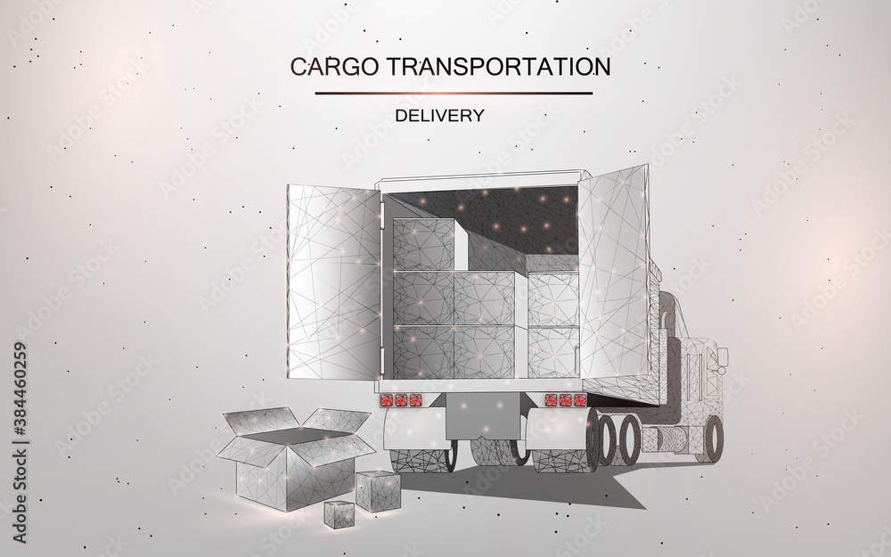 Cargo transportation,Box and truck isolated on dark blue background ...