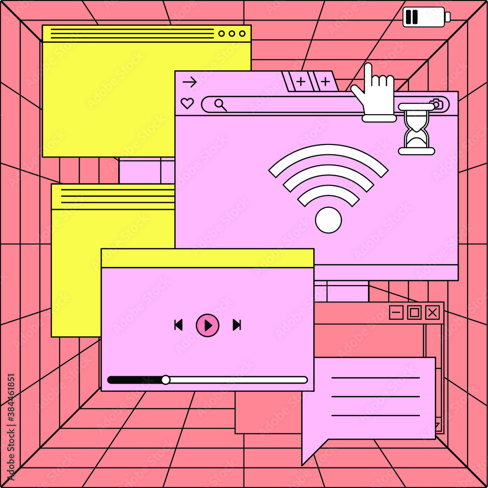 Collage of user interface elements, UI and UX theme. Trendy cover in ...