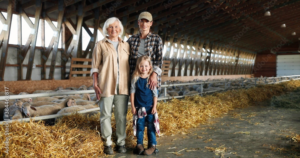 Portrait of Caucasian happy mother, old grandmother and cute small ...