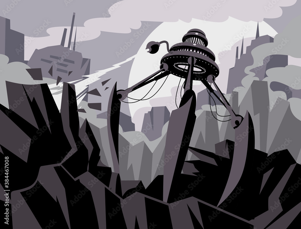 science fiction alien giant tripod Stock Vector | Adobe Stock