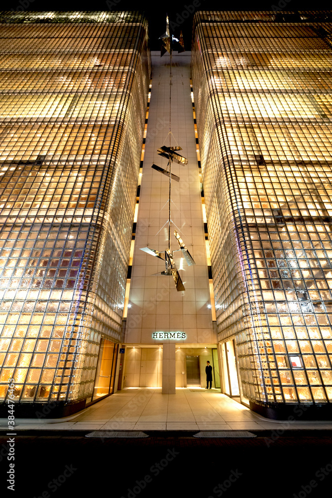 Chuo, Tokyo, Japan - GINZA MAISON HERMÈS: Night view of GINZA MAISON ...