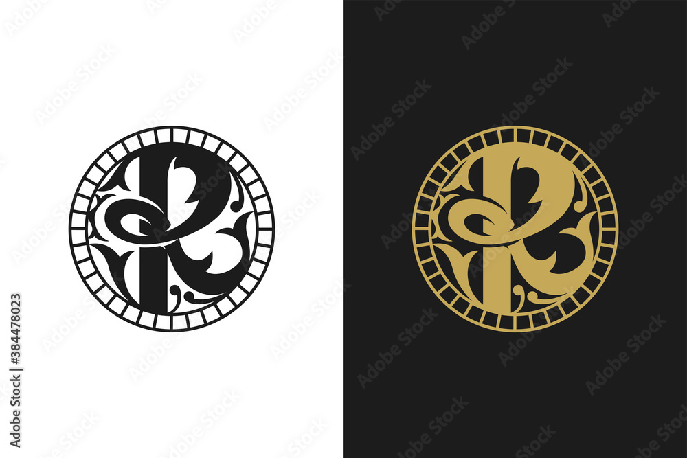 letter r logo design template in black and gold colors. white and black ...