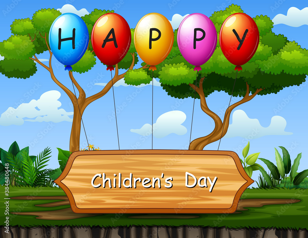 Happy Children's Day text background with nature background Stock ...