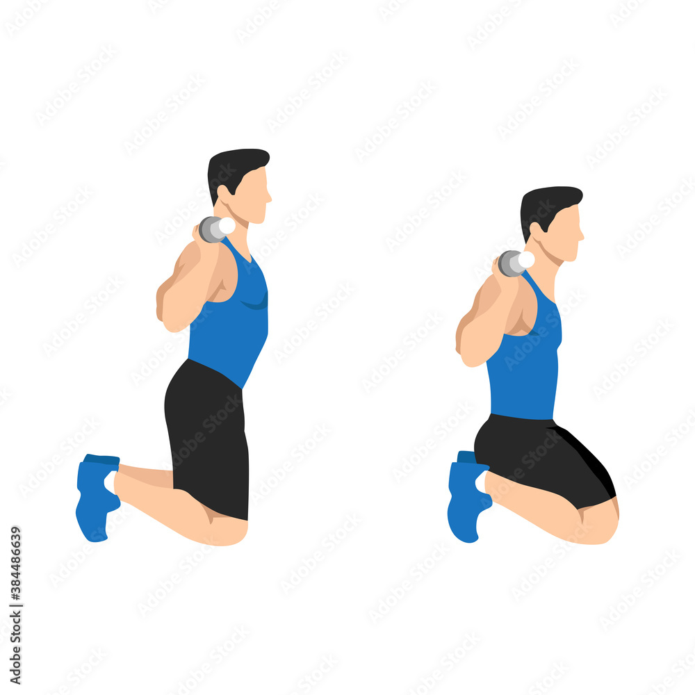 barbell kneeling squat flat illustration vector set. isolated on white ...