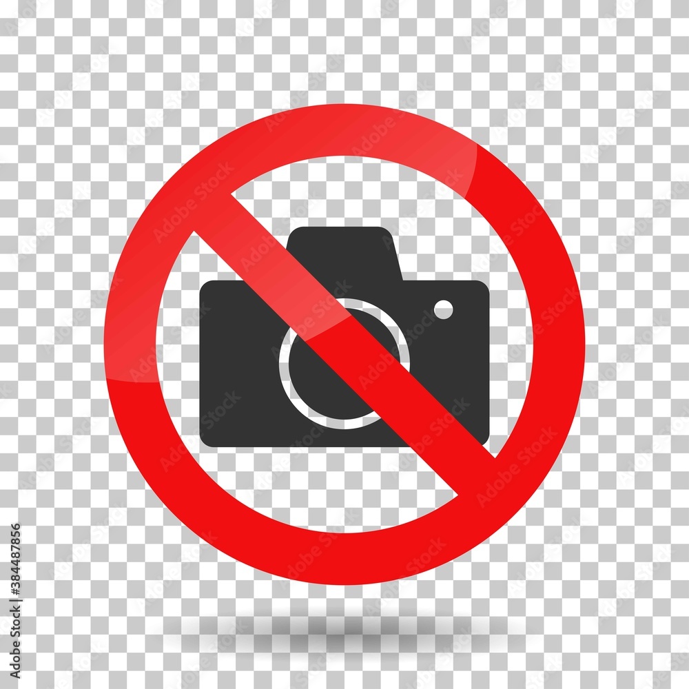 NO CAMERAS ALLOWED sign. Flat icon in red crossed out circle. Vector ...