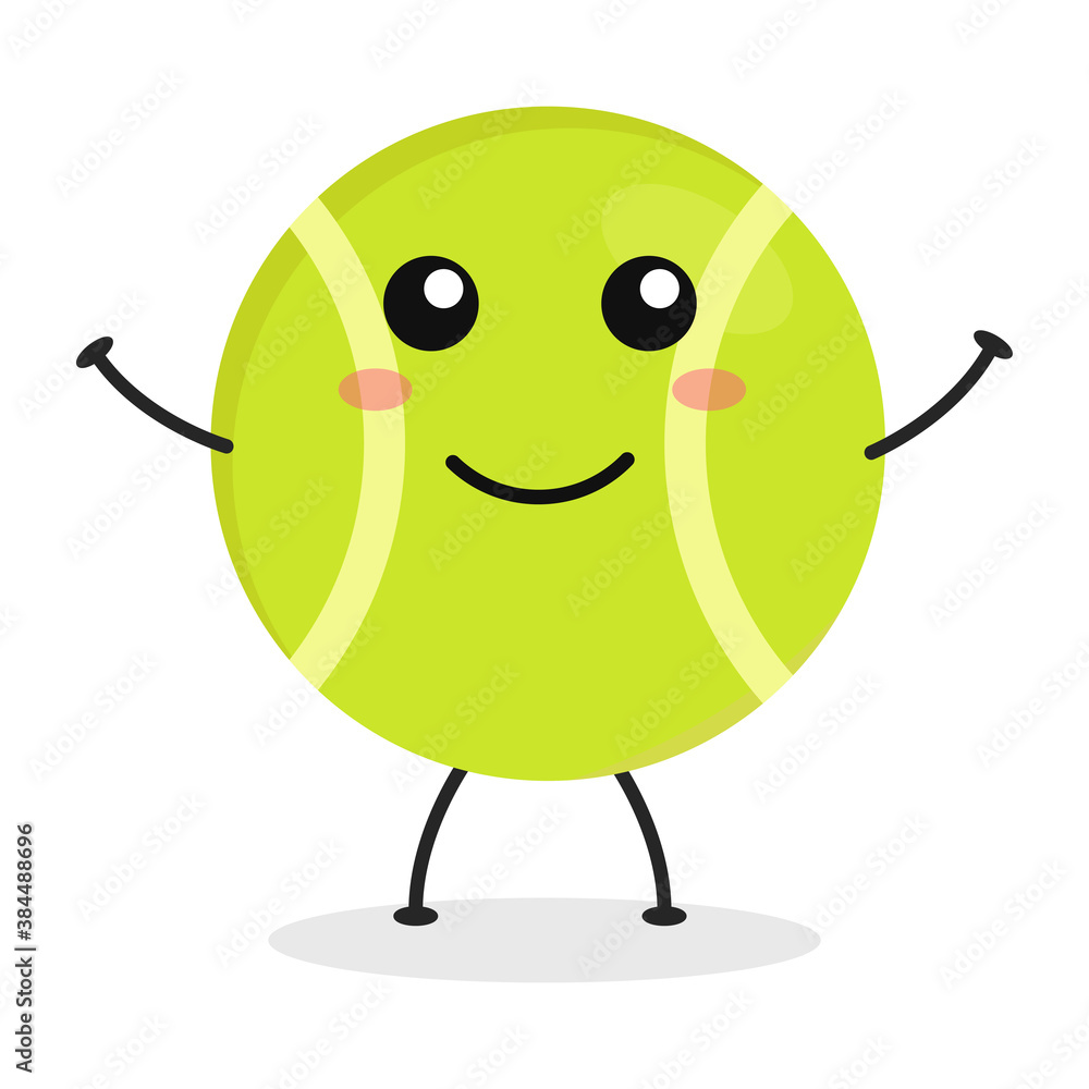 Cute flat cartoon tennis ball illustration. Vector illustration of a ...
