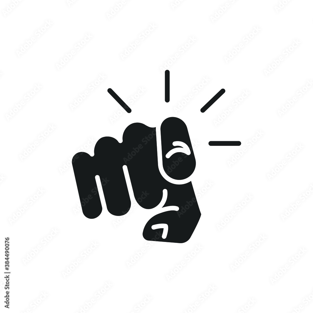 Finger pointing icon. Hand gesture of index finger pointer at viewer ...