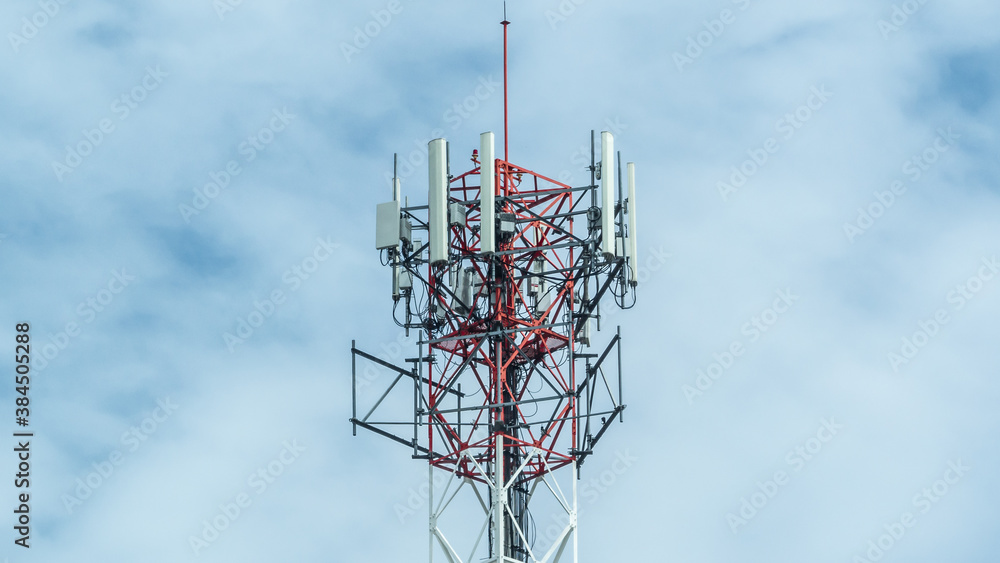 Close up view of a mobile telecommunication cell tower on a beautiful ...