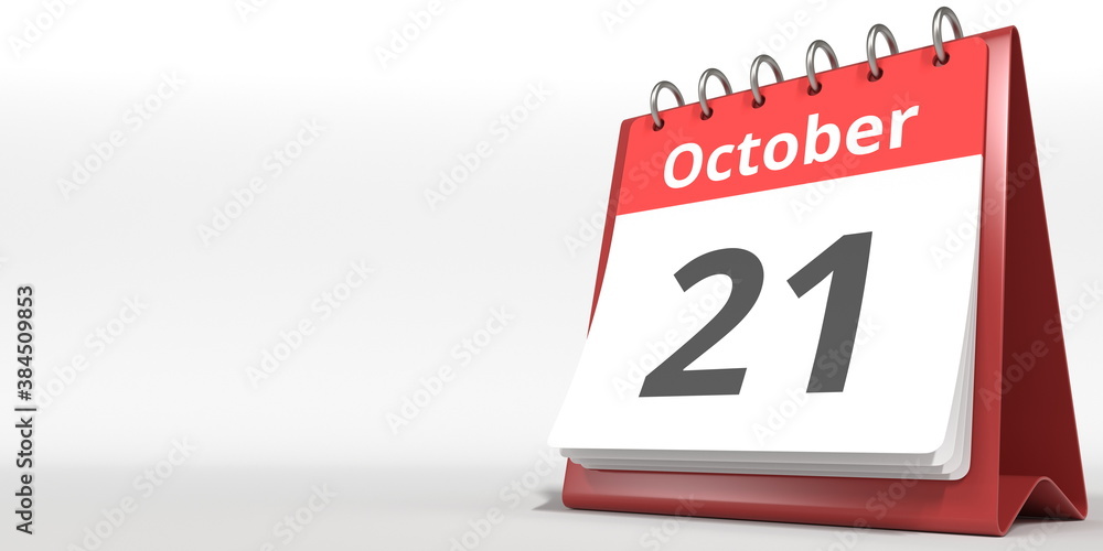 October 21 date on the flip calendar page, 3d rendering Stock ...