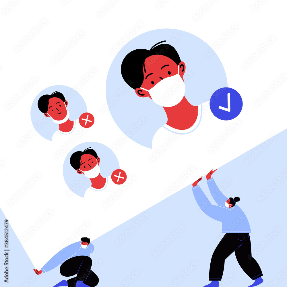 Two characters wearing face masks with an infographic banner about how ...