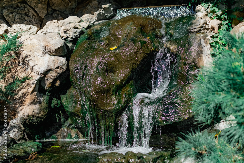 A small artificial freshwater waterfall that flows into a common Living ...