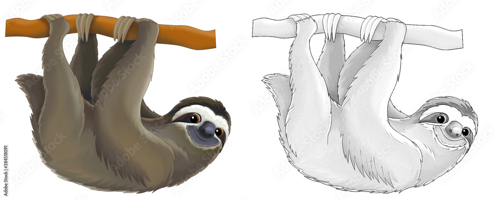 cartoon happy scene with sketch sloth animal - illustration Stock ...