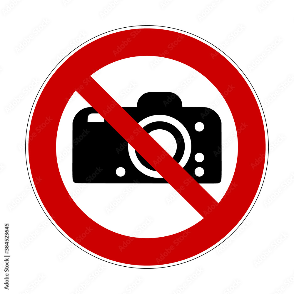 No photography sign. Vector illustration of red crossed out circular ...