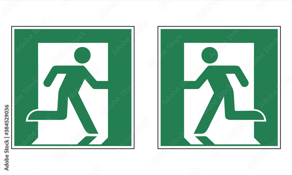 Emergency exit (right and left hand) sign. Vector illustration of green ...