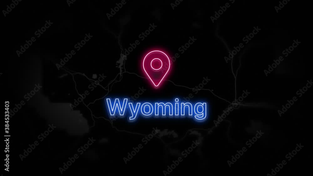 Wyoming State of the United States of America. Animated neon location ...