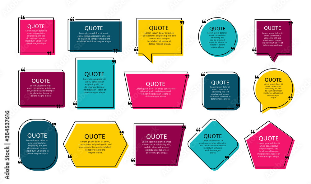 Quote box frame set. Colored empty quotes boxes. Speech bubbles ...