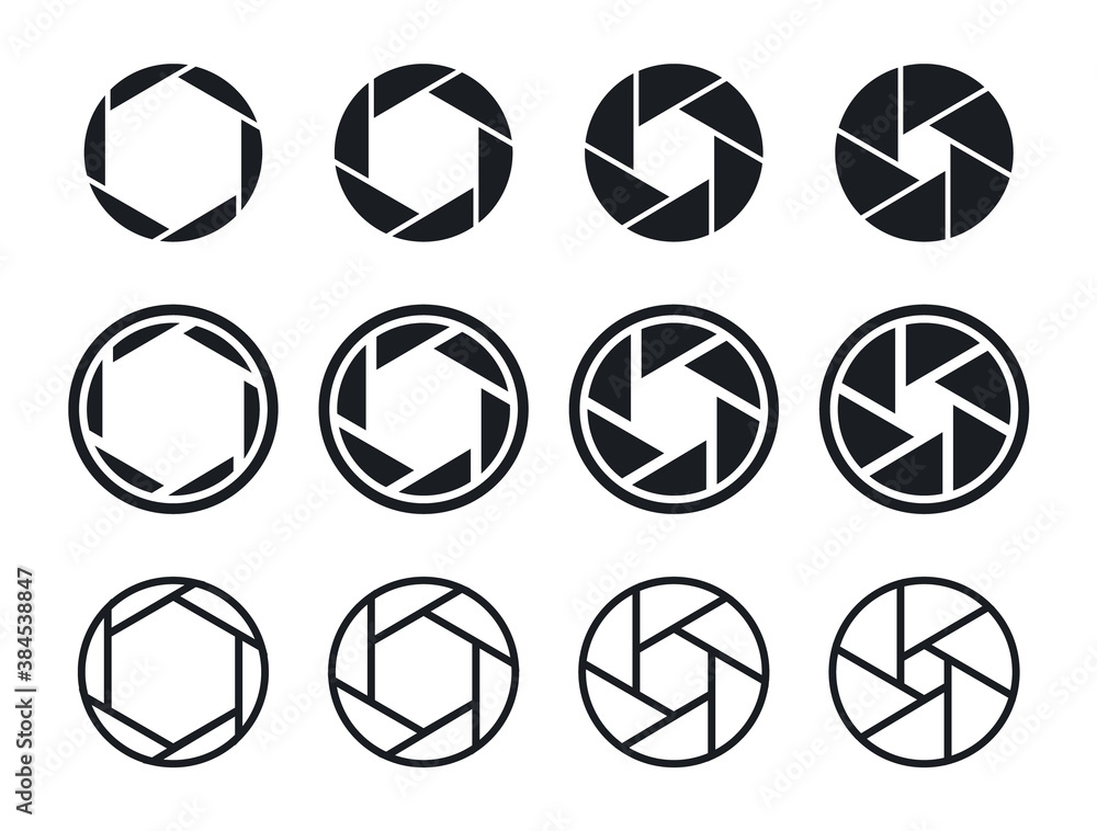 Set of aperture icons. Camera lens diaphragm symbols. Camera shutter ...
