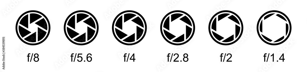 Aperture icons set. Camera lens diaphragm symbols. Camera shutter signs ...