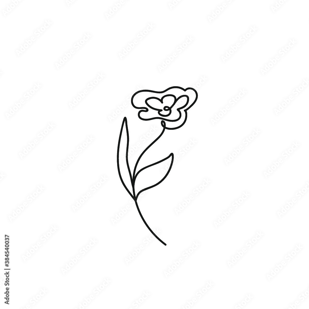 Abstract flower in one line art drawing style. single flower logo.Black ...
