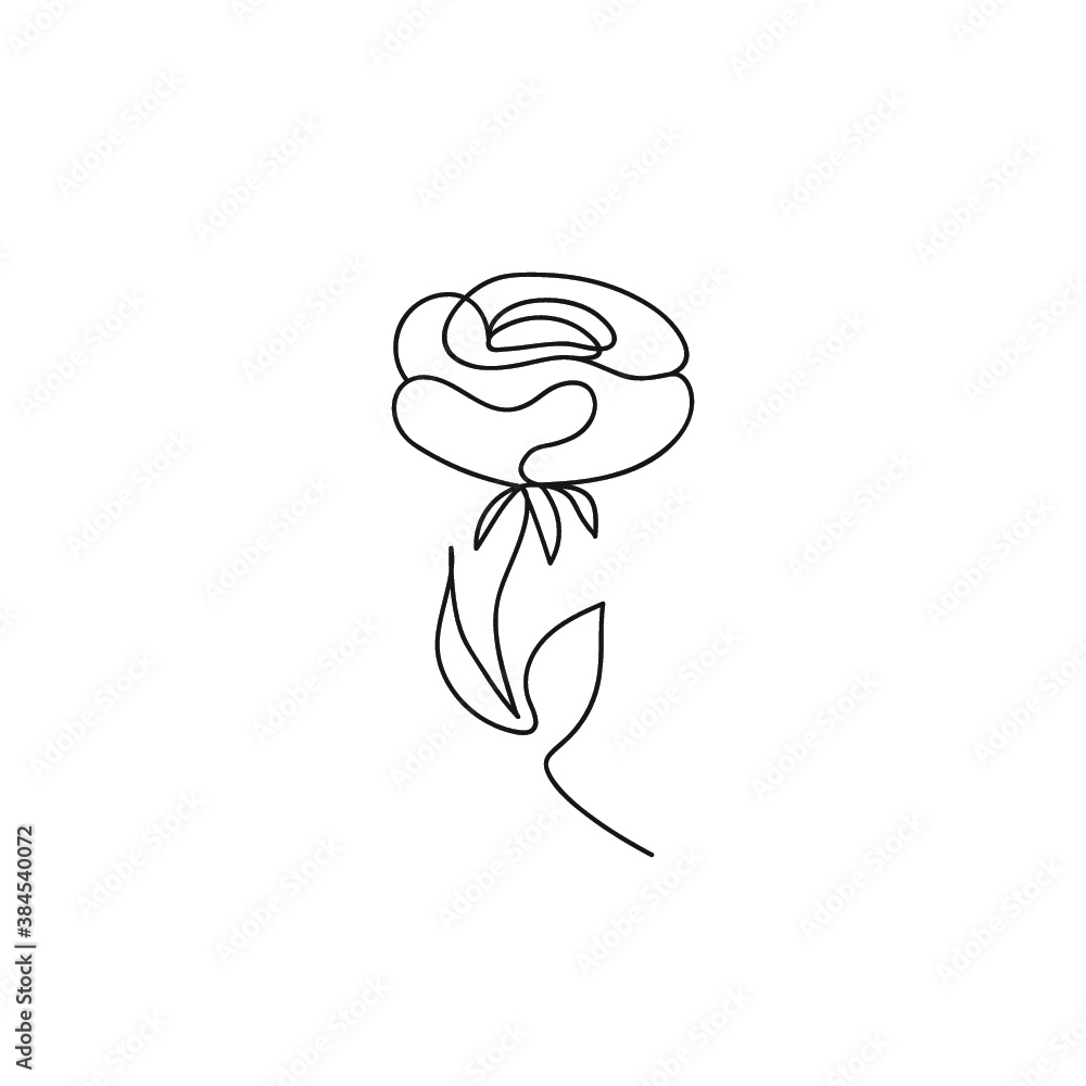 One line rose design. rose outline logo.Hand drawn minimalism style ...