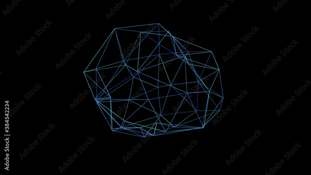 Abstract 3d render, animation of a blue wireframe shape, background ...