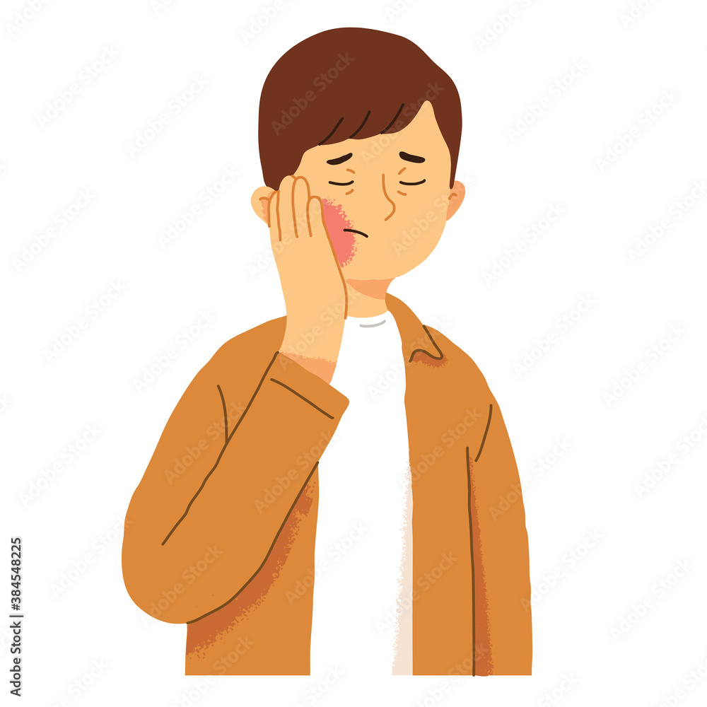 Man suffering from toothache pain in mouth and jaw dental concept in ...
