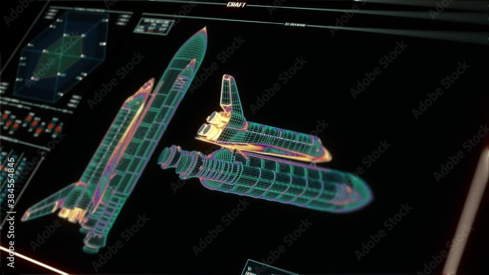 Perspective Mission Control Center monitor with indicators and launch ...