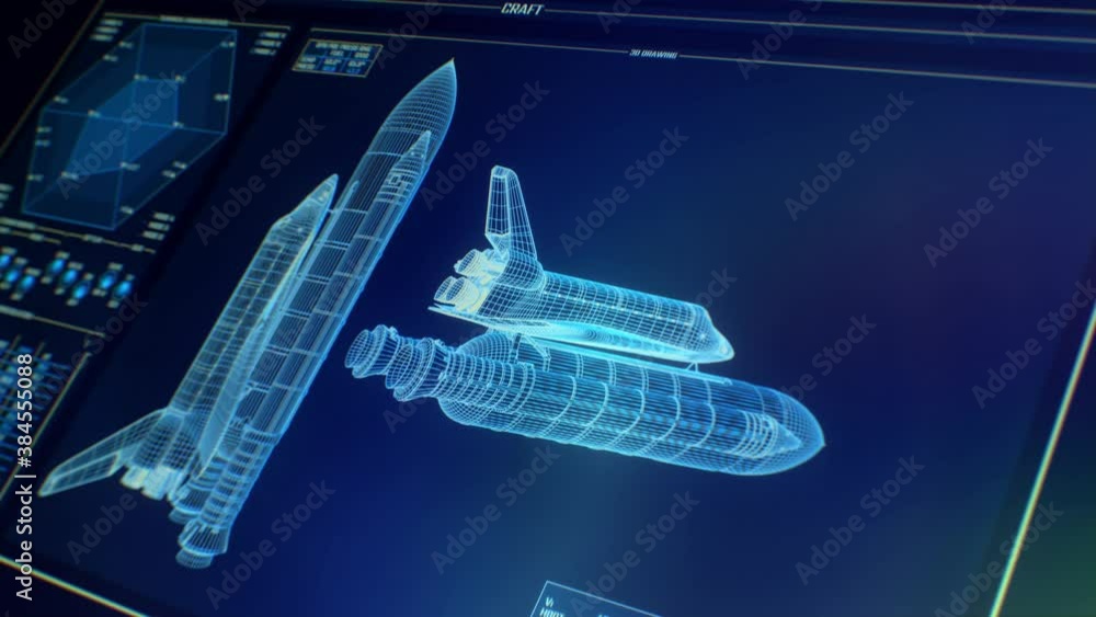 Perspective blue Mission Control Center screen with indicators and ...