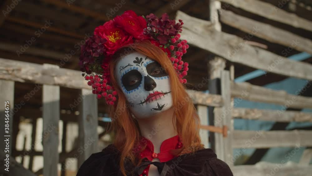 Portrait of our lady of holy death, santa muerte with sugar skull and ...
