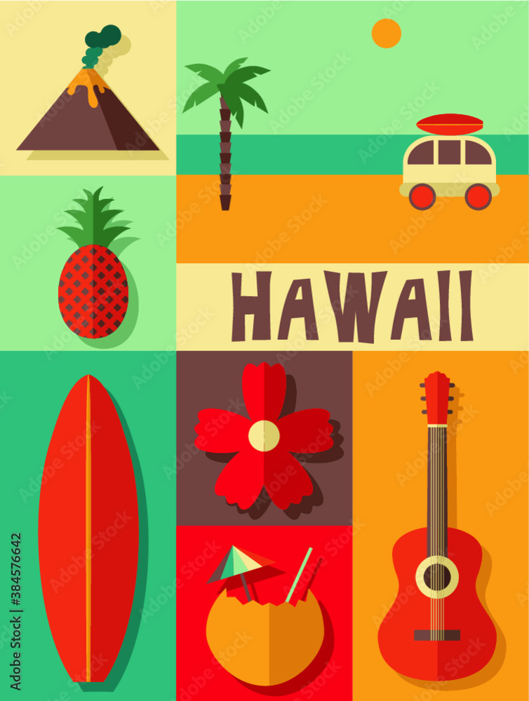 hawaii symbols vector icons flat Stock Vector | Adobe Stock