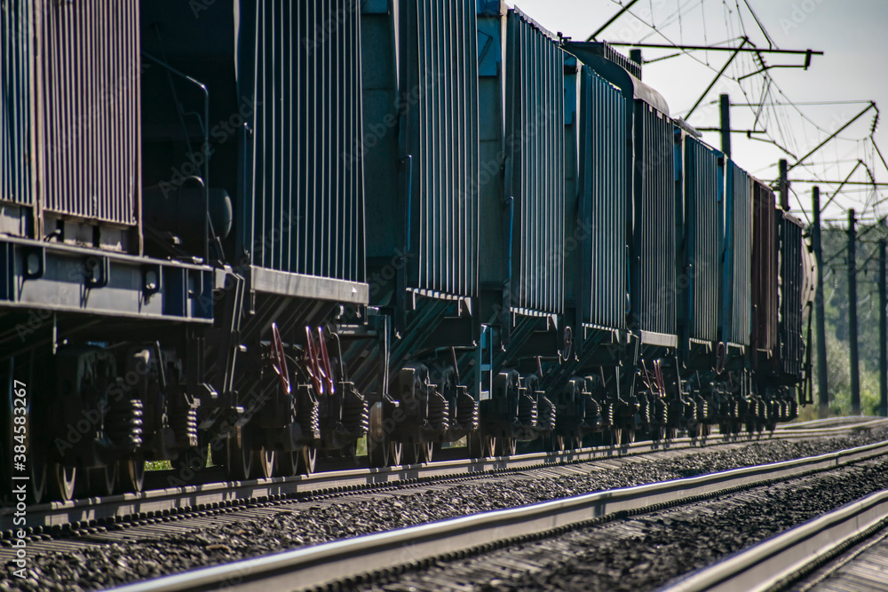 Transportation of industrial and civil goods by rail. Various types of ...