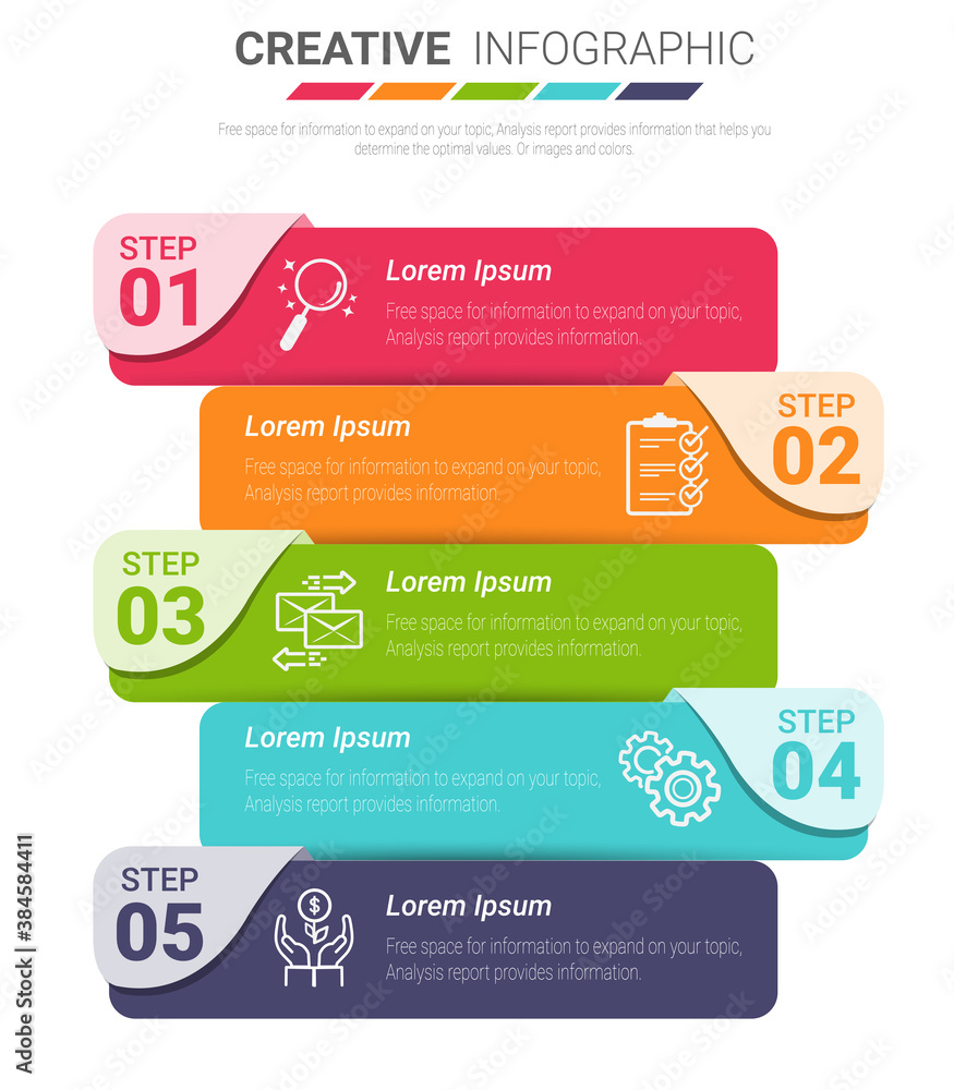 Presentation infographic template with 5 options, vector infographics design and marketing icons ...