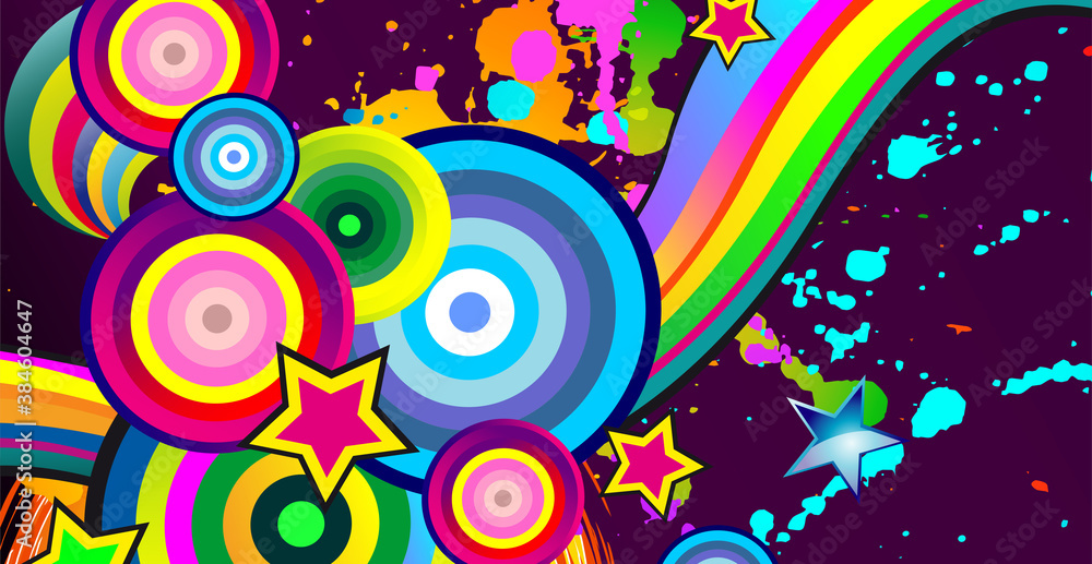 Banner background for carnival party. Bright multicolored shapes with a ...