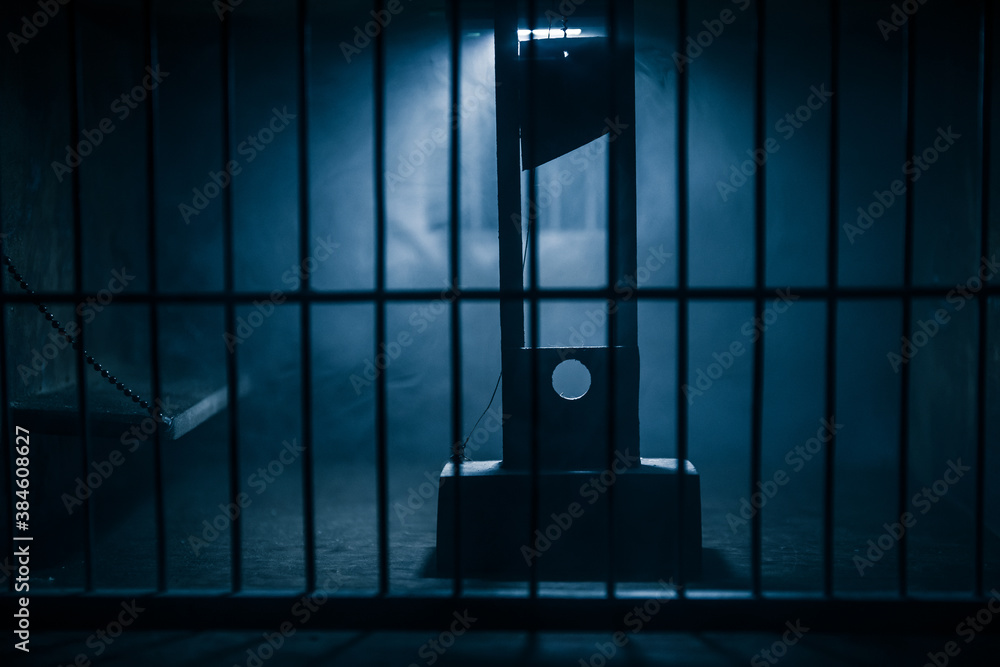 Jail or prison cell. Obsolete gray grunge concrete room. Creative ...